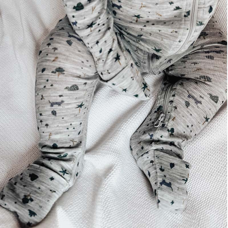 Basics Merino Wool Onesie Forest Print Grey Marle – Hello Night Kids