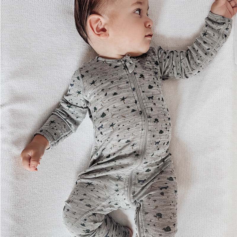 Basics Merino Wool Onesie Forest Print Grey Marle – Hello Night Kids