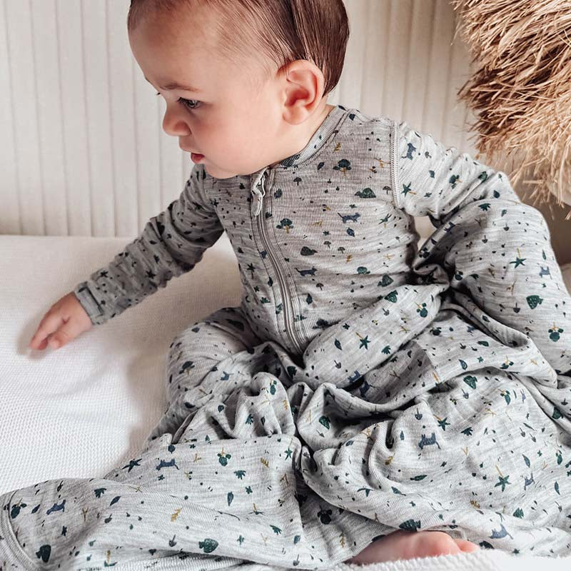 Basics Merino Wool Onesie Forest Print Grey Marle – Hello Night Kids